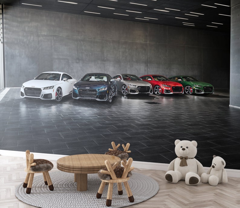 Sports Car Garage Wallpaper Mural, Peel and Stick Teen Room Decor - Etsy