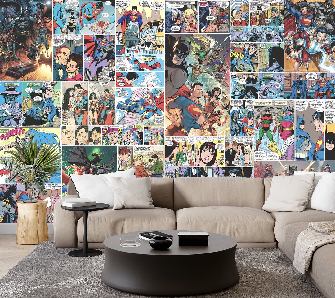 Superhero Comic Wallpaper & Wall Mural Collage Retro Vintage Comics Pop ...