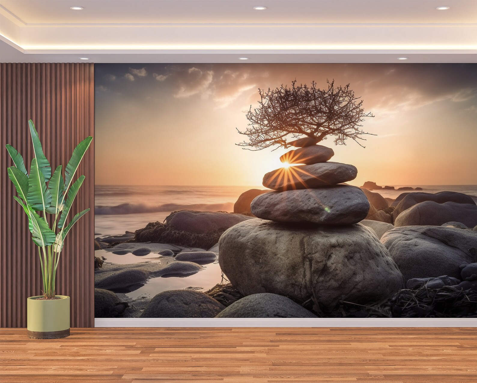 Meditation Tree on Stone Wallpaper & Wall Mural Zen Stones Balanced ...