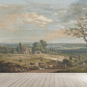 Rural Landscape Scene Wallpaper Mural - Vintage Reproduction, Peel and ...