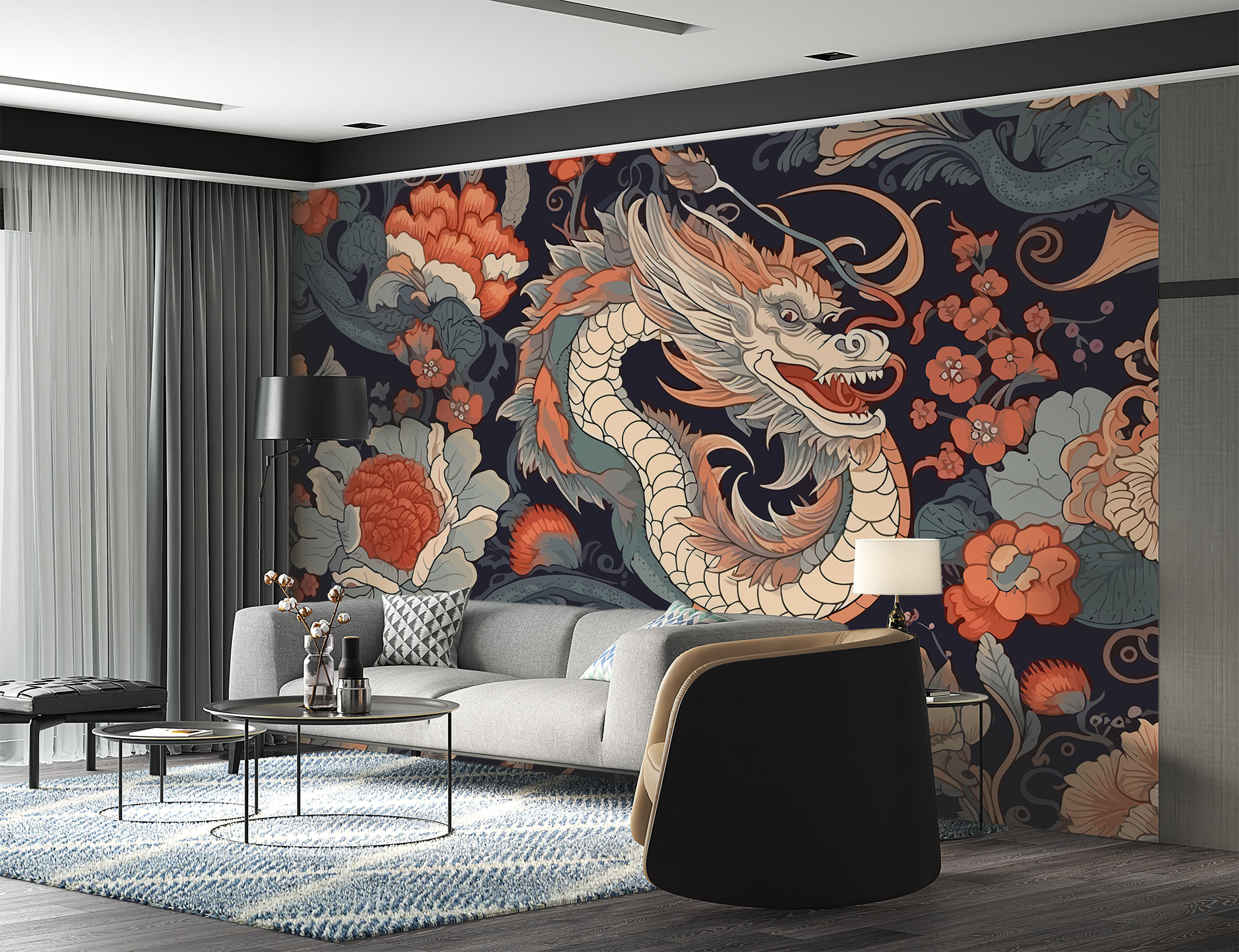 Dragon Japanese Wallpaper & Wall Mural Fantasy Asian Dragon - Etsy