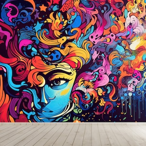 Girl Face Graffiti Abstract Wall Mural & Wallpaper Woman Graffiti Urban ...