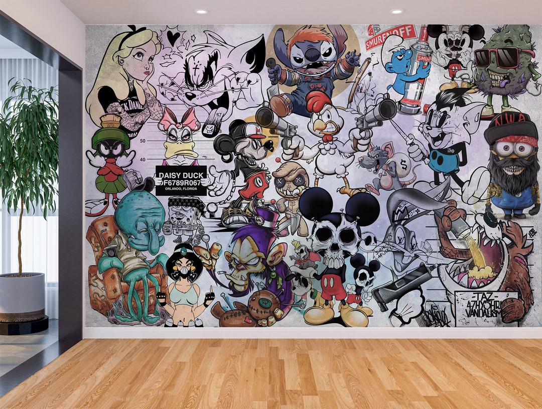 Graffiti Cartoon Wallpaper & Wall Art Mural Graffiti Characters Cartoon ...