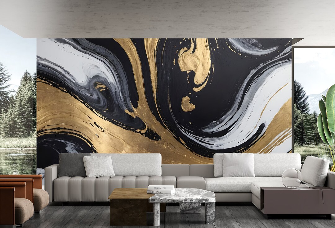 Marble Abstract Wallpaper & Wall Art Mural Luxury Marble Modern Gold ...