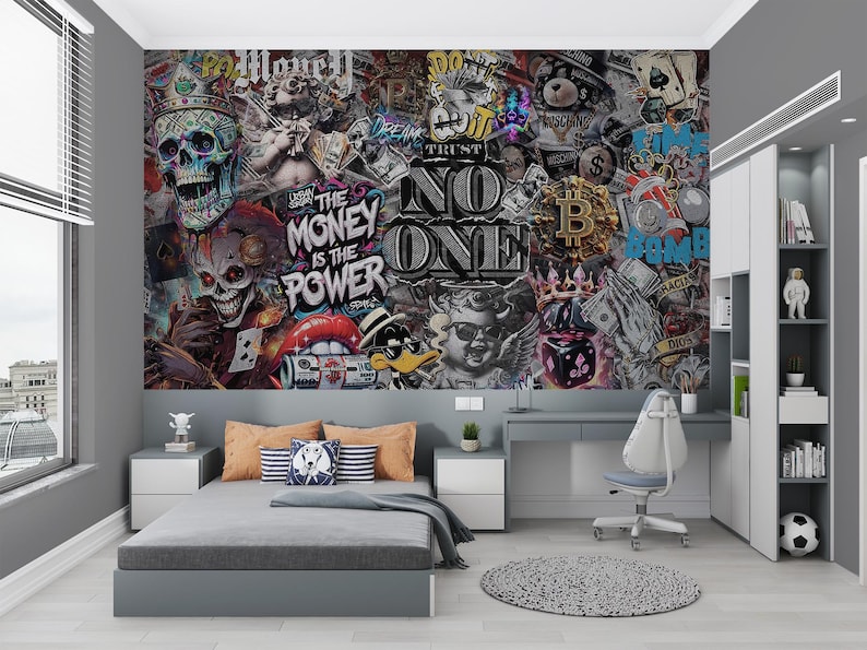 Money Modern Wallpaper Graffiti Peel and Stick Wall Mural Street Wall ...