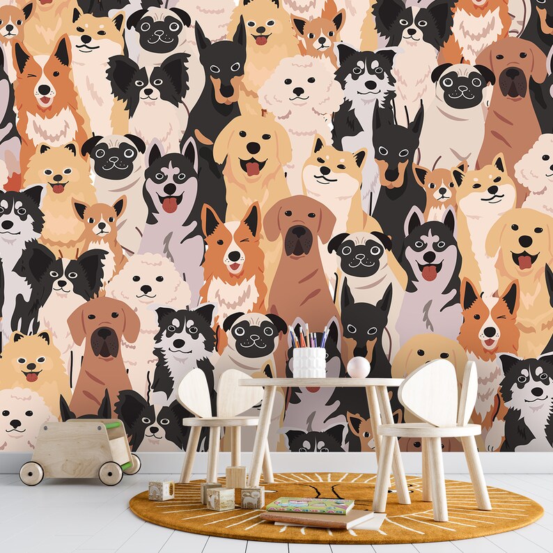 Dog Funky Wallpaper & Wall Mural Pets Nursery Pattern Dogs Wall Art ...