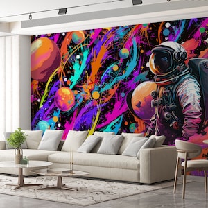 Space Graffiti Astronaut Wallpaper & Graffiti Street Art Planets Wall ...