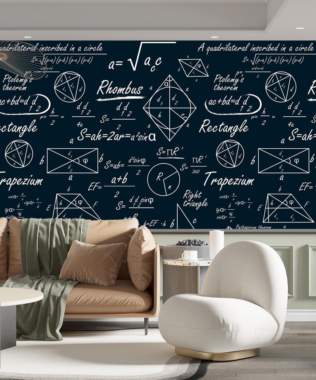 Math Symbols Wallpaper & Science Decor Wall Mural Mathematical Gift Art ...
