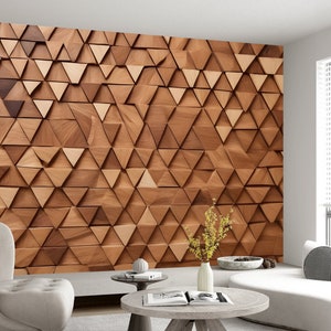 Wooden Triangles Brown Wallpaper & Wall Art Mural Wood Geometric Decor ...