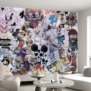 Graffiti Cartoon Wallpaper & Wall Art Mural Graffiti Characters Cartoon ...