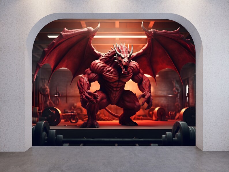 Dragon and Gym Wallpaper & Wall Art Mural Sport Gym Center Fitness Body ...