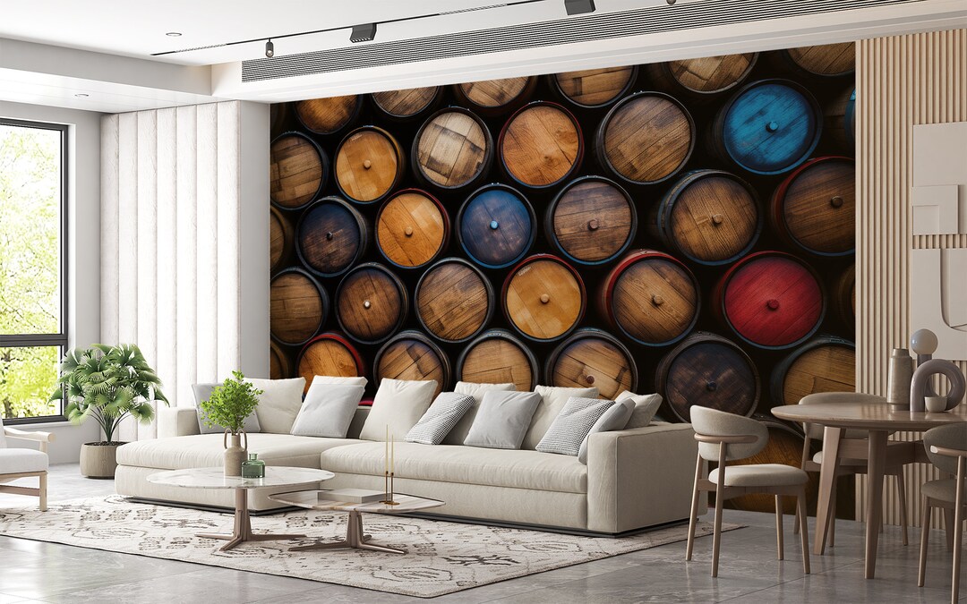 Wine Shelves Wallpaper Wine Barrels Wall Mural Wine Cellar Vault Oak ...