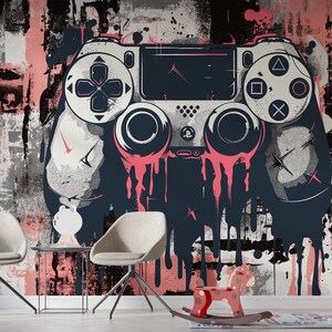 Brutal Gaming Room Wallpaper Art Mural Game Playing Teenager Room Decor ...