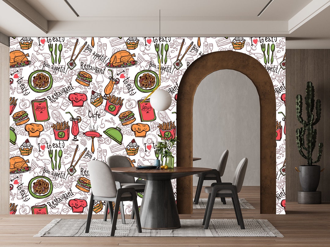 Food Wallpaper Restaurant Wall Art Kitchen Mural Decor Cafe Pizza Fast ...