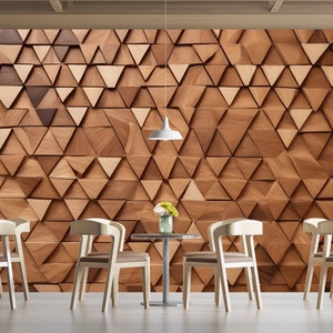 Wooden Triangles Brown Wallpaper & Wall Art Mural Wood Geometric Decor ...