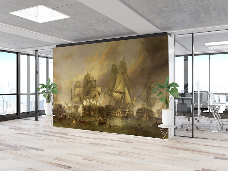 Ship Battle of Trafalgar Reproduction & Old Sailboat Wall Art Mural ...