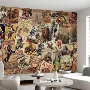 Western Retro Posters Wallpaper & Wall Mural Comics Style Cowboy Rodeo ...