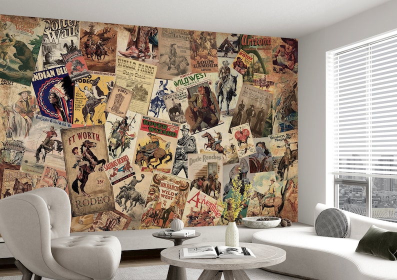 Western Retro Posters Wallpaper & Wall Mural Comics Style Cowboy Rodeo ...