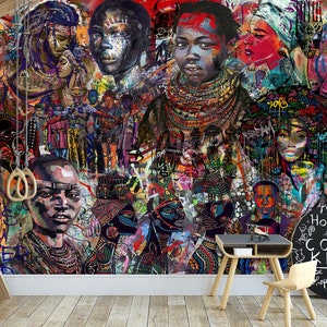 African Tribes Graffiti Wallpaper & Graffiti Street Art Wall Art Mural ...