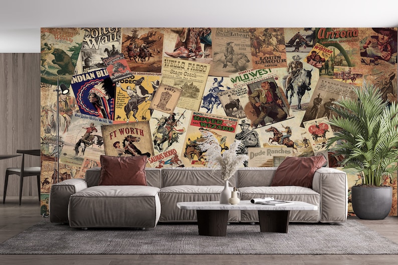 Western Retro Posters Wallpaper & Wall Mural Comics Style Cowboy Rodeo ...