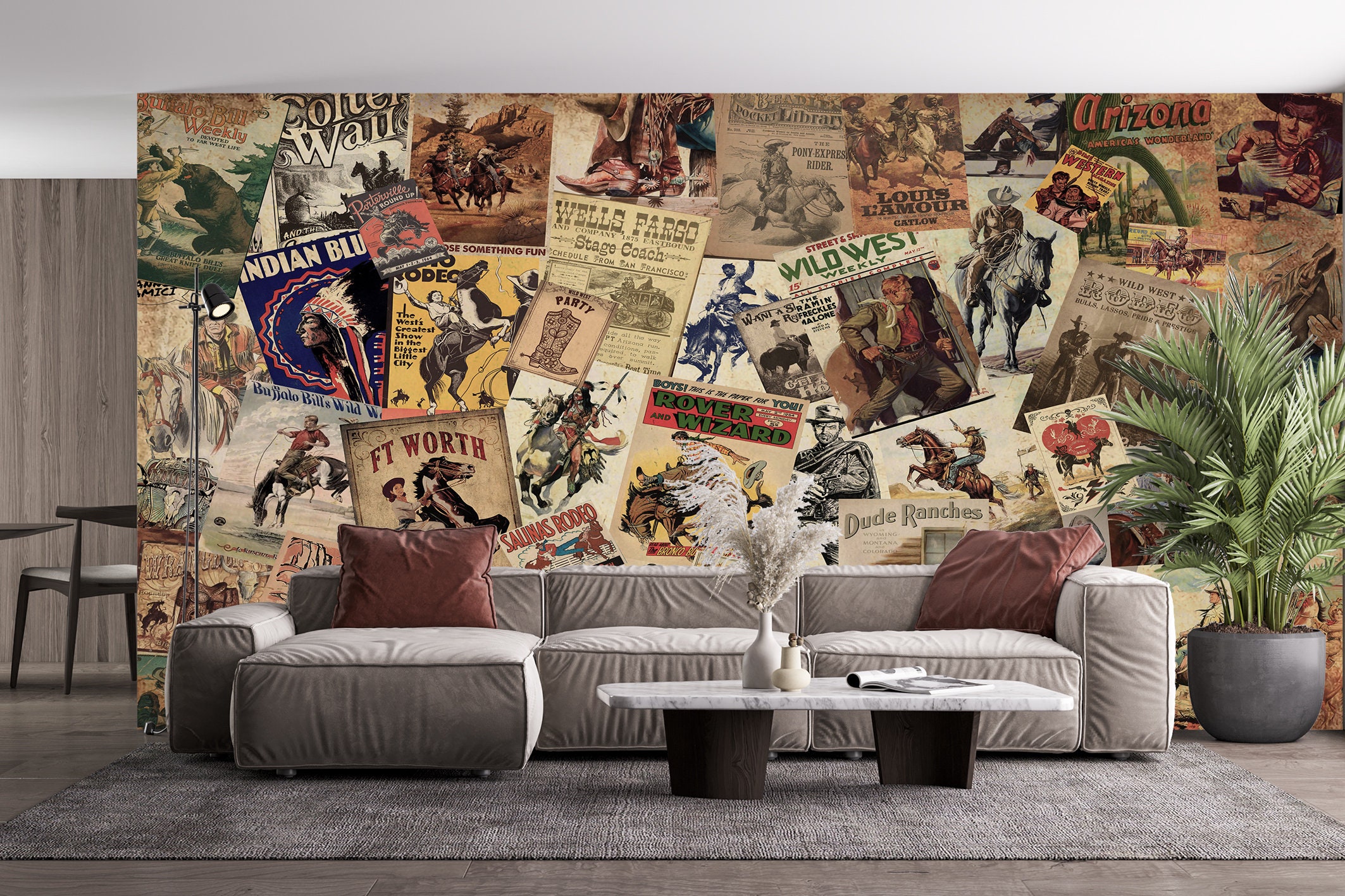 Western Retro Posters Wallpaper & Wall Mural Comics Style Cowboy Rodeo ...