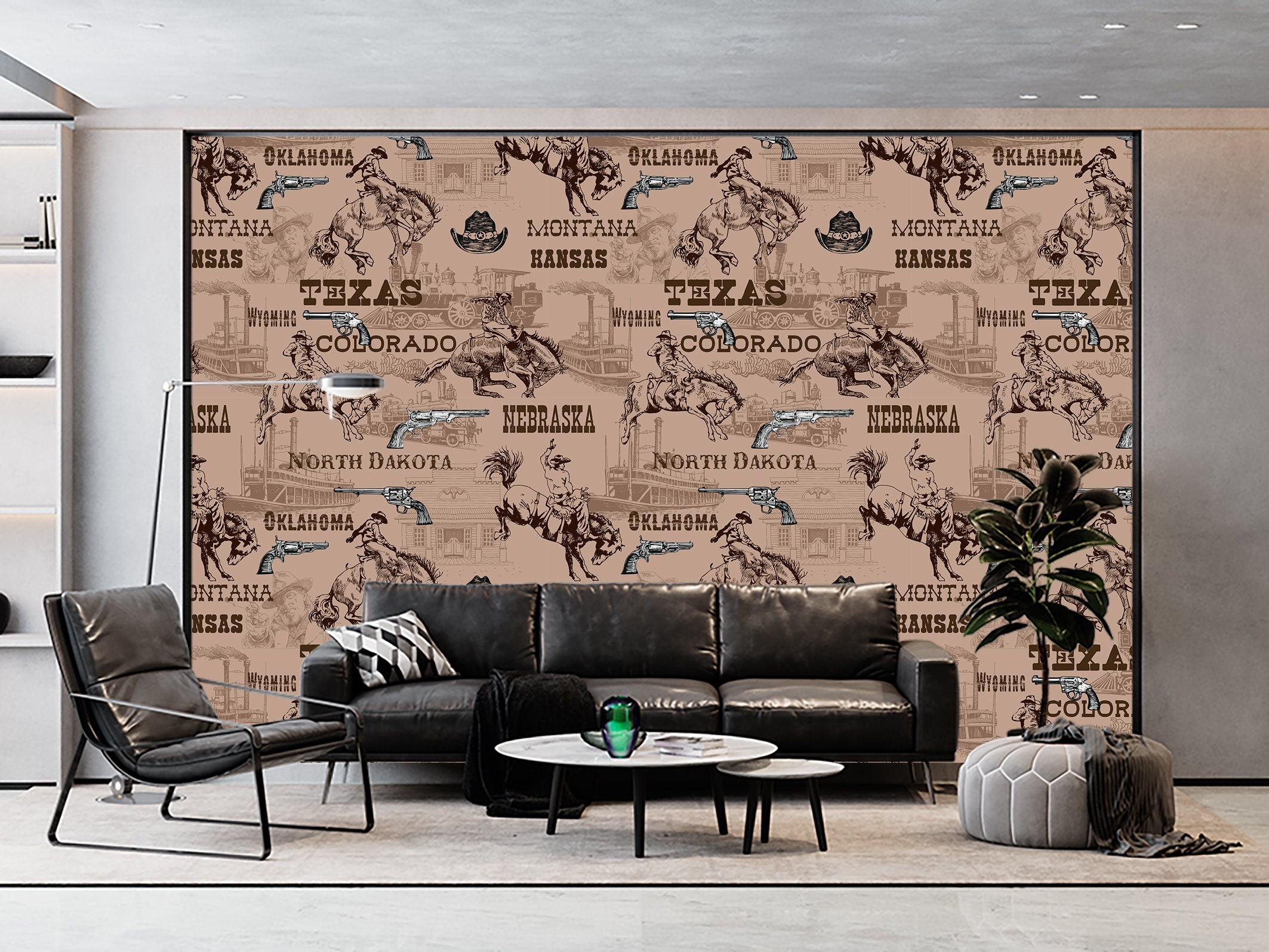 Western Wallpaper & Cowboy Vintage Wall Mural Retro Comics Style ...