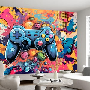 Gaming Room Wallpape Art Mural Game Playing Kids Room Decor Controller ...