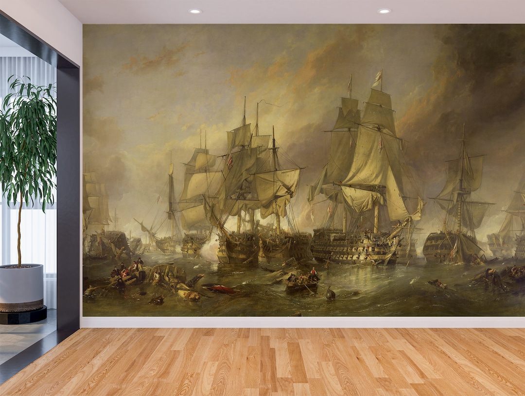 Ship Battle of Trafalgar Reproduction & Old Sailboat Wall Art Mural ...