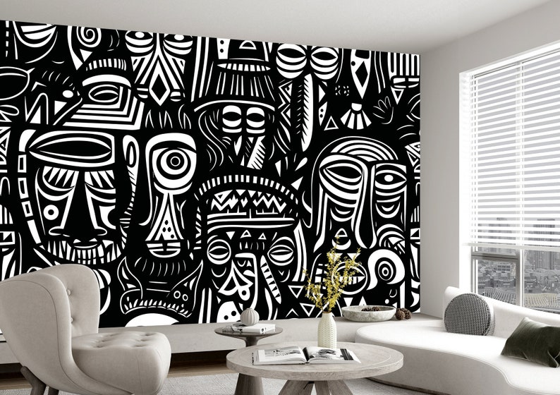 Abstract African Faces Wallpaper & Wall Art Mural African Culture ...