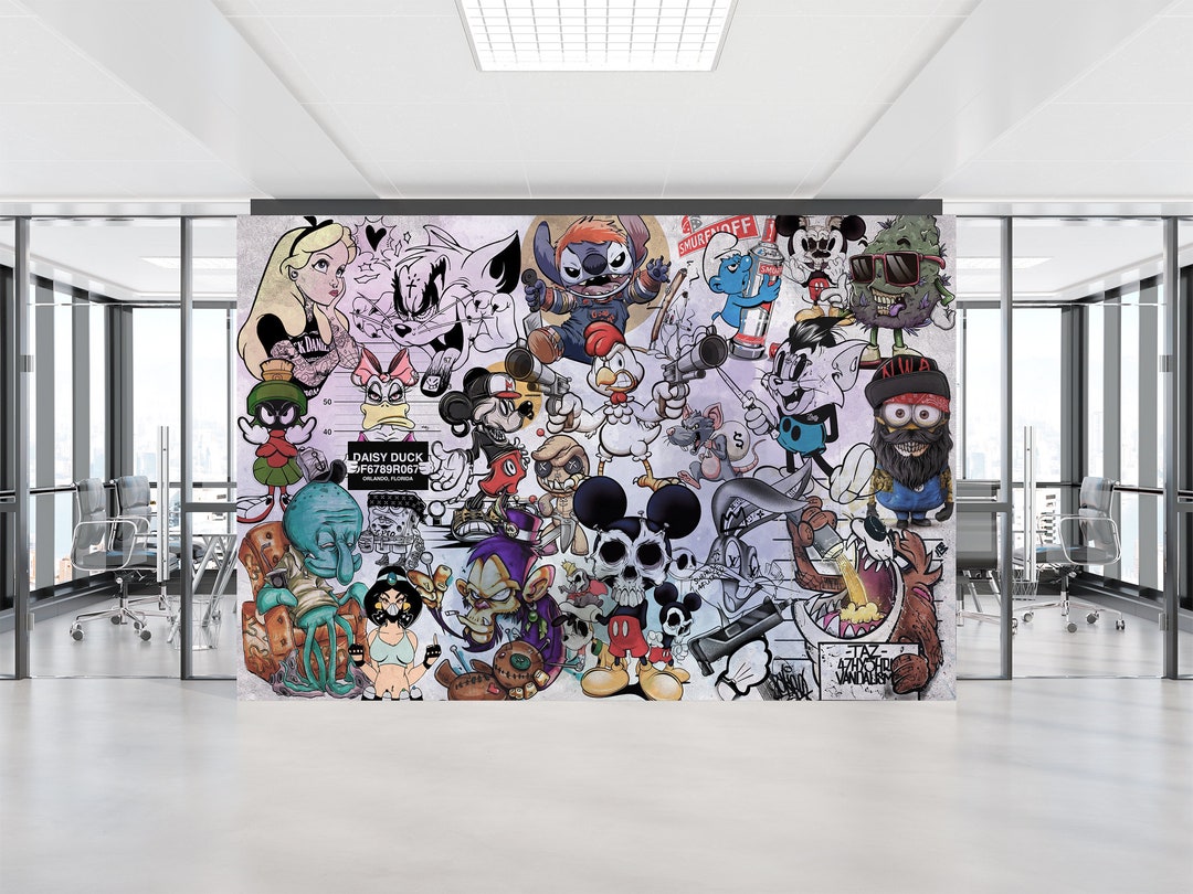 Graffiti Cartoon Wallpaper & Wall Art Mural Graffiti Characters Cartoon ...