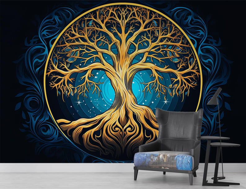 Tree of Life Wallpaper Mandala Wall Art Mural Fantasy Trees Wallpaper ...