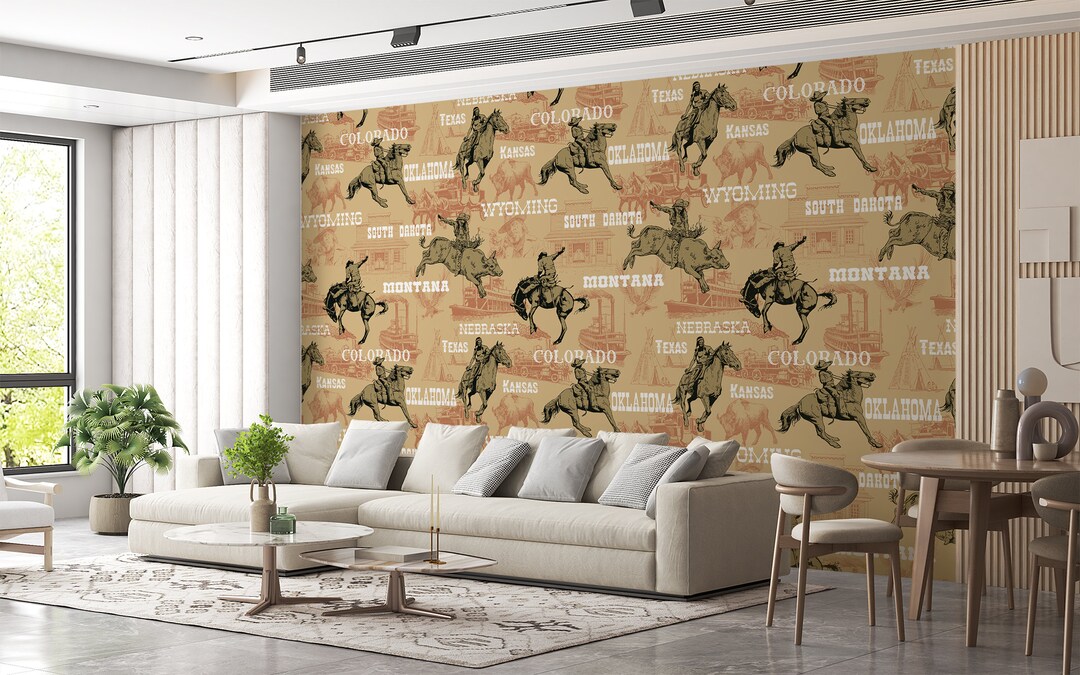 Cowboy Vintage Wallpaper & Western Wall Mural Retro Comics Style ...
