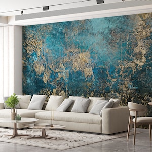 Blue Rust Metal Wallpaper Wall Art Mural Abstract Grunge Concrete Room ...
