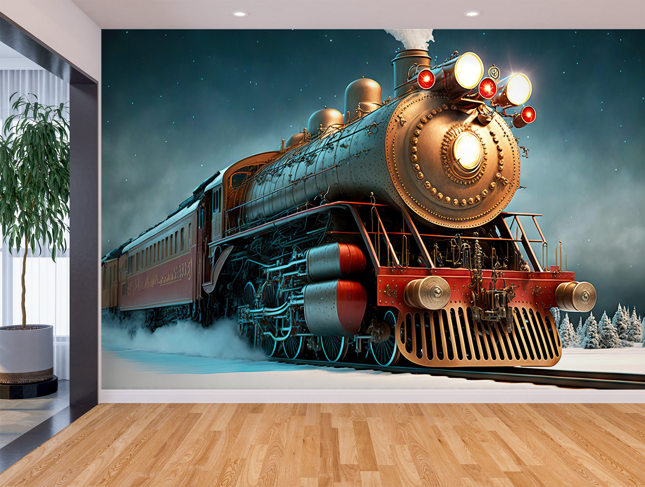 Polar Express Train Wall Art Mural Steam Engine & Wallpaper Peel and ...