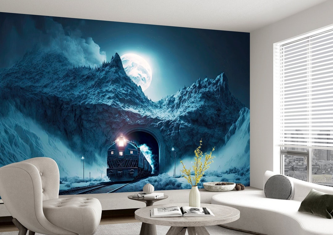 Night Sky and Moon Polar Express Train Wall Art Mural Steam Engine ...