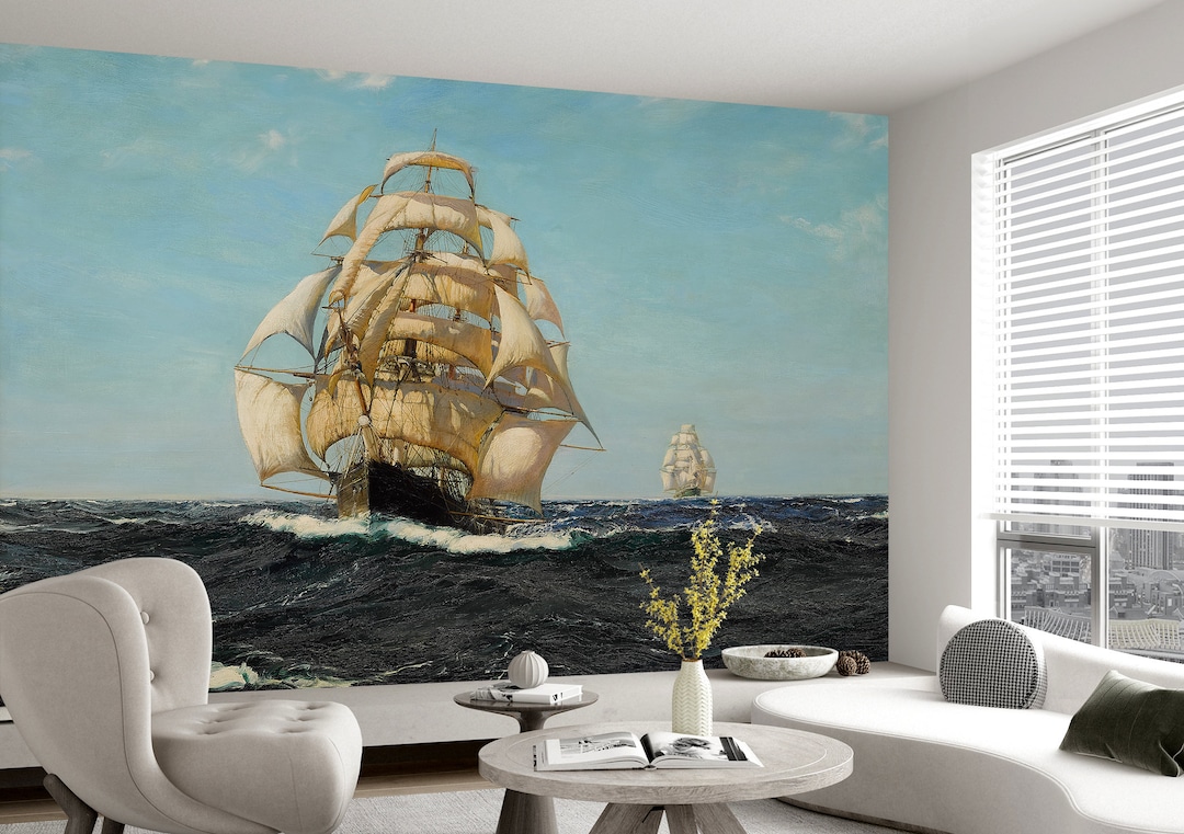 Sailing Ship Landscape Ocean Sea Waves Wall Art Mural & Wallpaper ...
