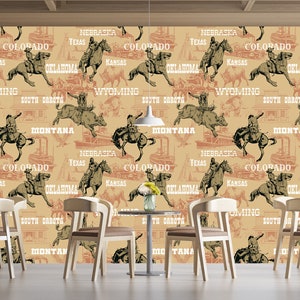 Cowboy Vintage Wallpaper & Western Wall Mural Retro Comics Style ...