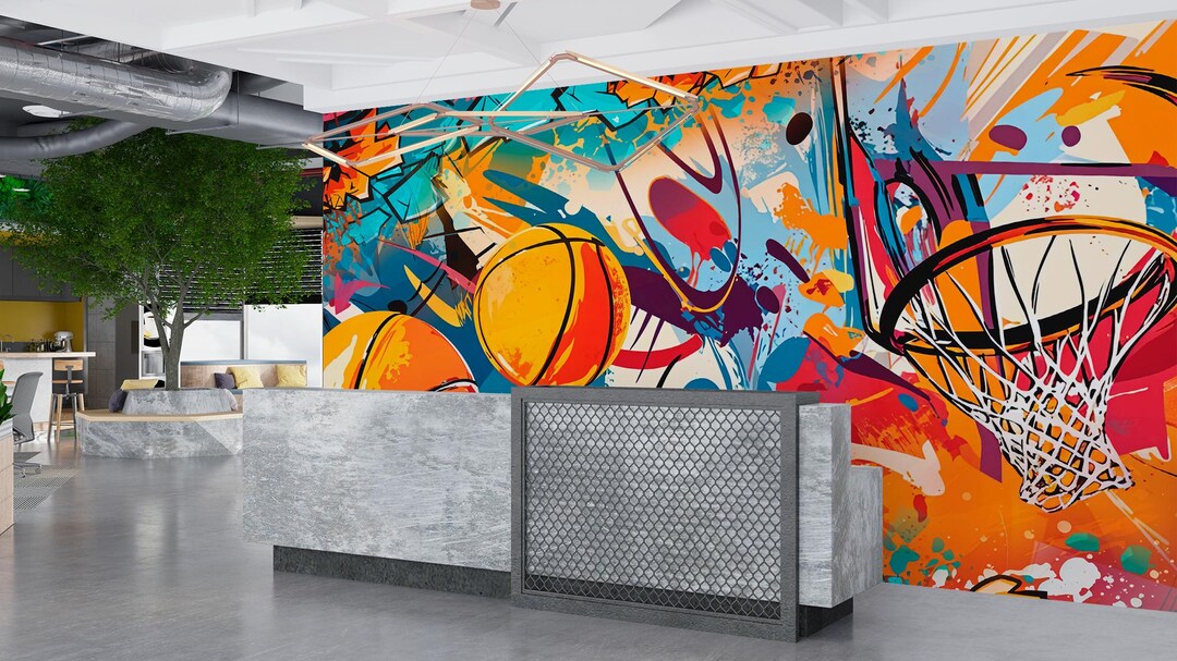 Neutral Basketball Wall Mural Basketball Background Kids Playroom ...