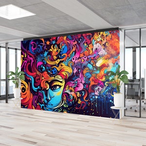 Girl Face Graffiti Abstract Wall Mural & Wallpaper Woman Graffiti Urban ...