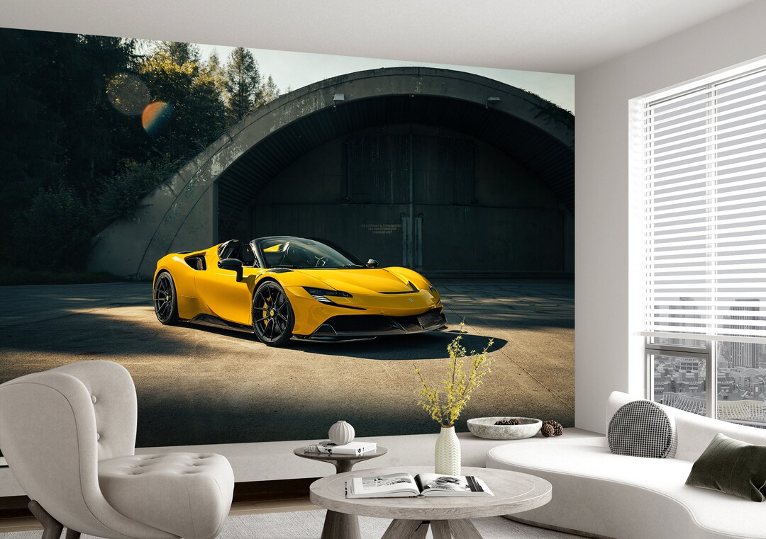 Wall Art Ferrari Yellow Racing Sport Cars Mural & Wallpaper Peel and ...