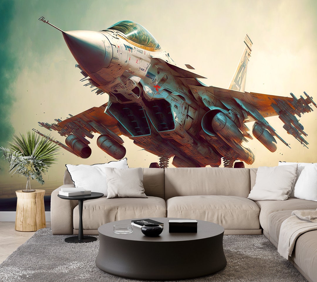 Jet Fighter Wall Art Mural & Wallpaper Aircraft Peel and Stick Aviation ...