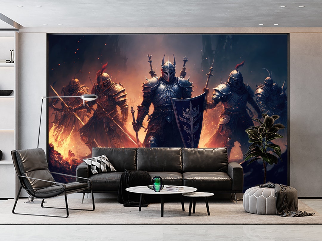 Knights Medieval Wallpaper & Wall Art Mural Warriors Decor Home Room ...