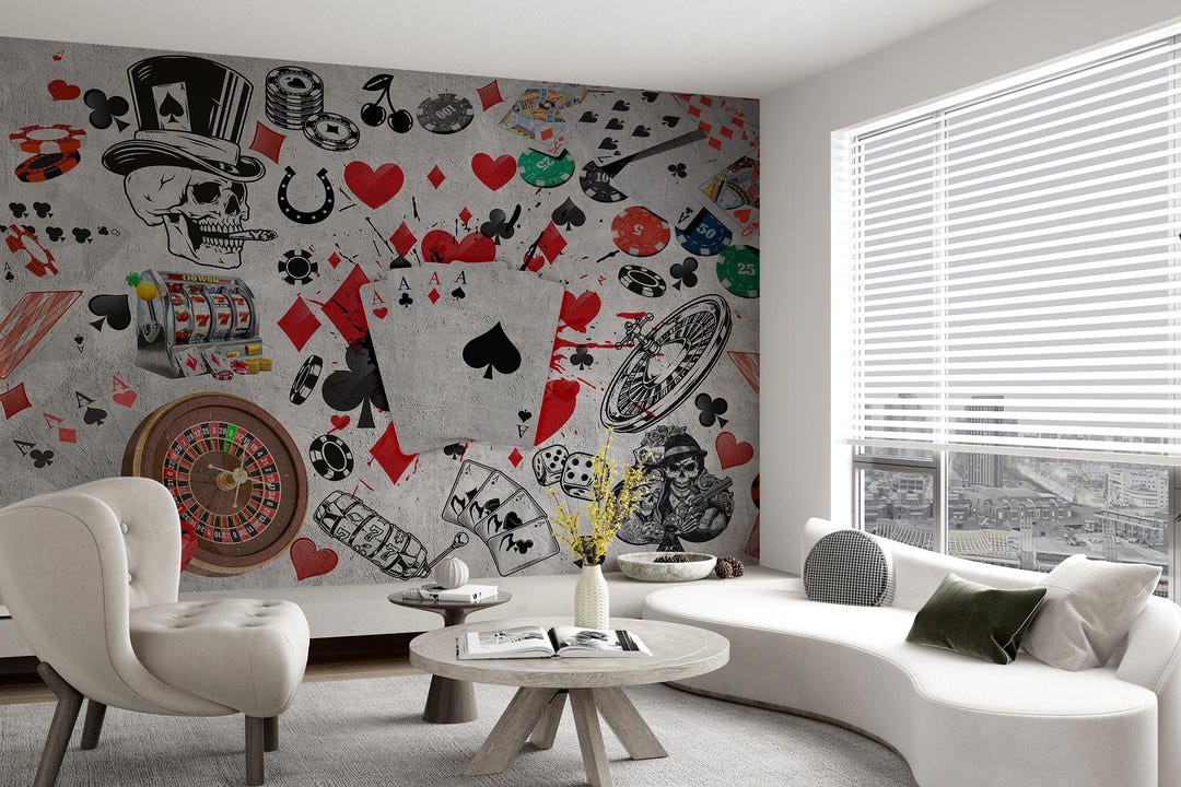 Poker & Casino Wallpaper Wall Mural Bar Style Wallpaper With Cards ...