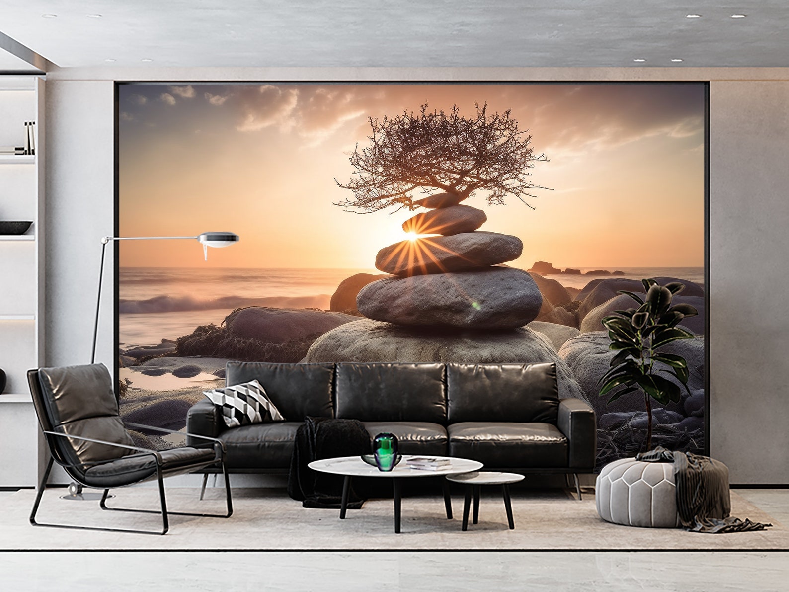 Meditation Tree on Stone Wallpaper & Wall Mural Zen Stones Balanced ...