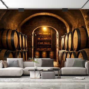 Winemaking Cellar & Wallpaper Wine Barrel Wall Art Mural Wine Cellar ...