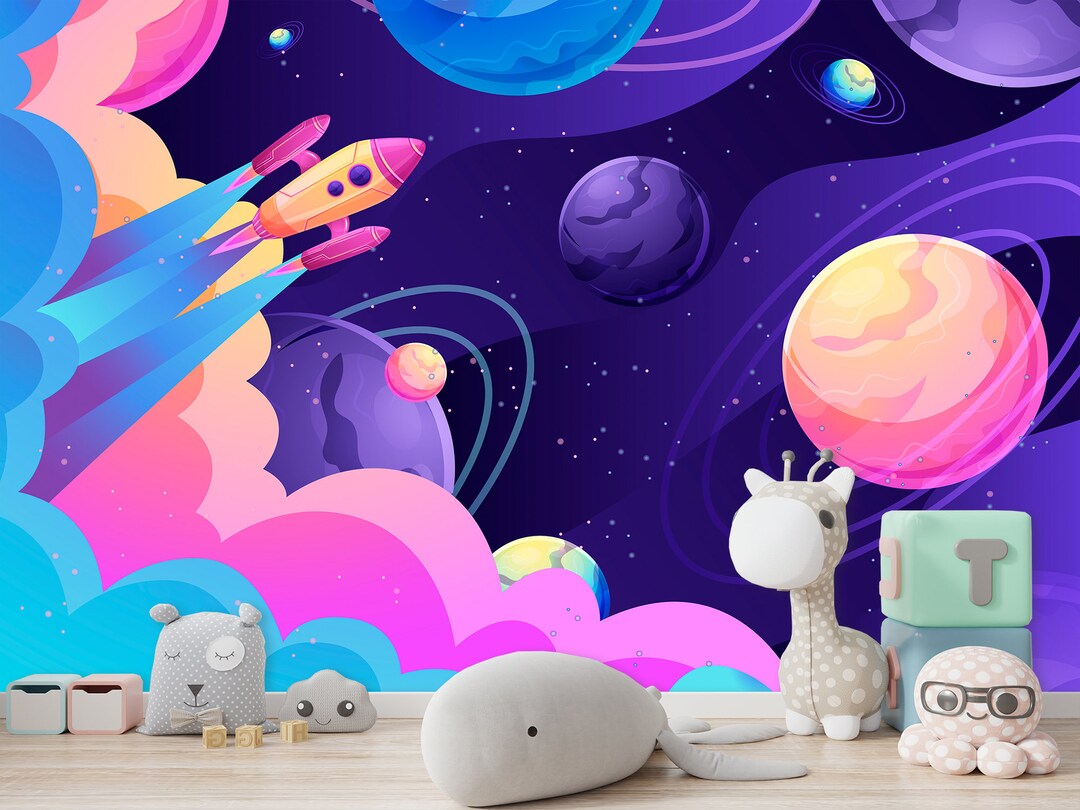 Astronaut Kids Space Wallpaper Shuttle Wall Art Mural & Nebula Space ...