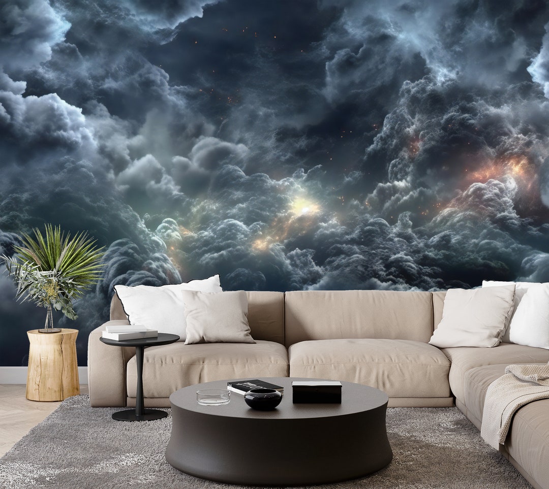 Stormy Night Sky With Clouds Stars Wallpaper Nature Wall Art Mural Room ...