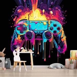 Play Games Wallpaper & Wall Art Mural Game Controller Art Deco ...