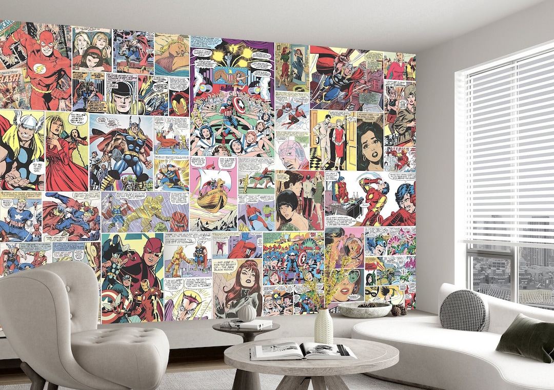 Comic Superhero Wallpaper & Wall Mural Collage Retro Vintage Comics Pop ...