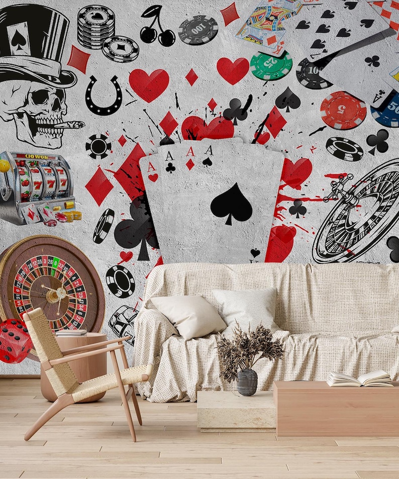 Poker & Casino Wallpaper Wall Mural Bar Style Wallpaper With Cards ...